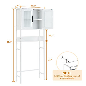 coucheta Bathroom Over-The-Toilet Cabinet with Glass Doors and Adjustable Shelves, Spacious Above Toilet Storage Organizer