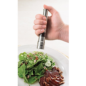 Fletchers' Mill Stainless-Steel Pump and Grind Pepper Mill, STS06PM01, Modern Thumb Button Grinder, One-Handed Operation, Perfect For Restaurant Staff
