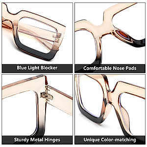 gentlemaker Oversized Blue Light Glasses for Women - Fashion Square Big Frame Non-Prescription Clear Eyewear(Black+Champagne Black)