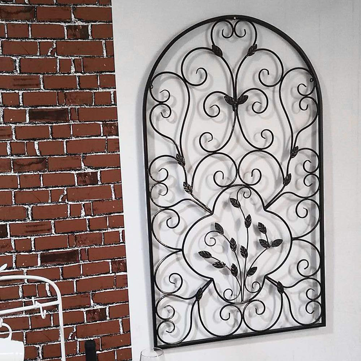 TGKPT 41" Spanish Arch Wall Decor， Metal Semi-Circular Wall Art with Leaf Shape, Retro Decorative Iron Ornament for Wall, Garden, Home