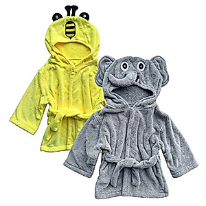 Sunny zzzZZ 2 Pack Unisex Baby Plush Animal Face Robe for 0-9 Months - Neutral Design Softest Newborn Clothes for Boys and Girls - Baby Essentials Registry Search Gifts - Cute Bee and Happy Elephant