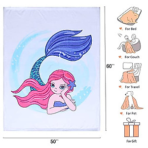 Jurllyshe Mermaid Throw Blanket Super Soft & Fuzzy Ocean Theme Blanket Cute Plush Fleece Mermaid Tail Blanket Gifts Blanket for Women Girls Everyday Use (Mermaid-4)