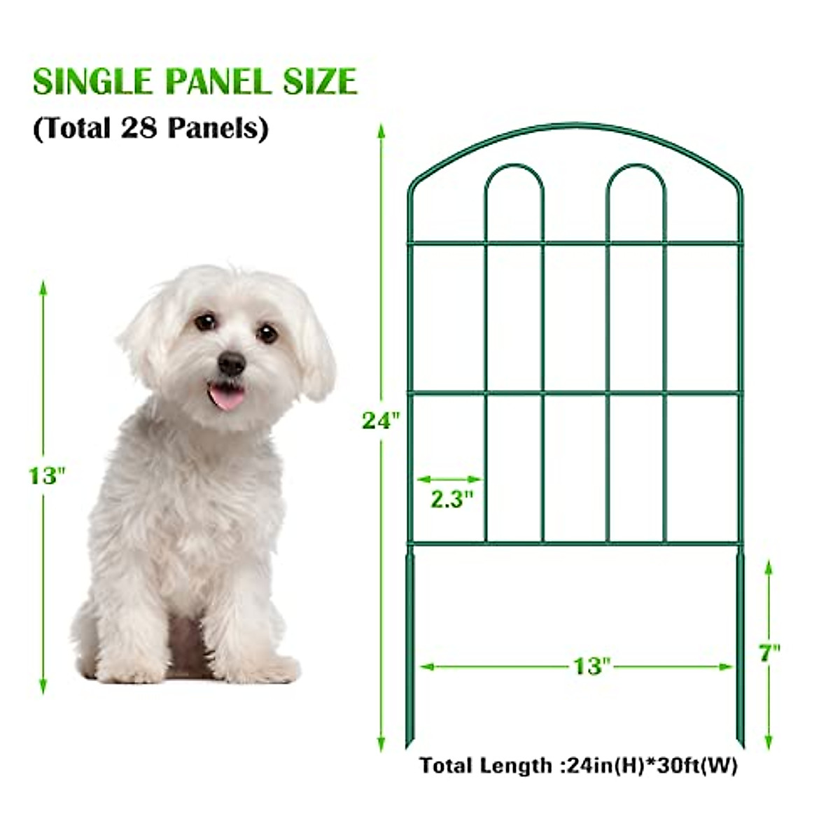 28 Pack Decorative Green Garden Fence Outdoor 23'' (H) x 30' (L) Coated Metal RustProof Landscape Wrought Iron Wire Border Folding Patio Fences Flower Bed Fencing Animal Barrier Section Panels Decor