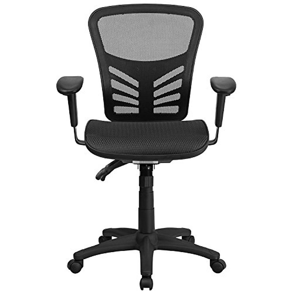 Flash Furniture Nicholas Mid-Back Transparent Black Mesh Multifunction Executive Swivel Ergonomic Office Chair with Adjustable Arms