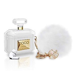 Lastma for AirPods Pro Case Perfume Bottle Design with Keychain & Fur Ball Soft Silicone Shockproof Cute Cover Skin for Girls and Women