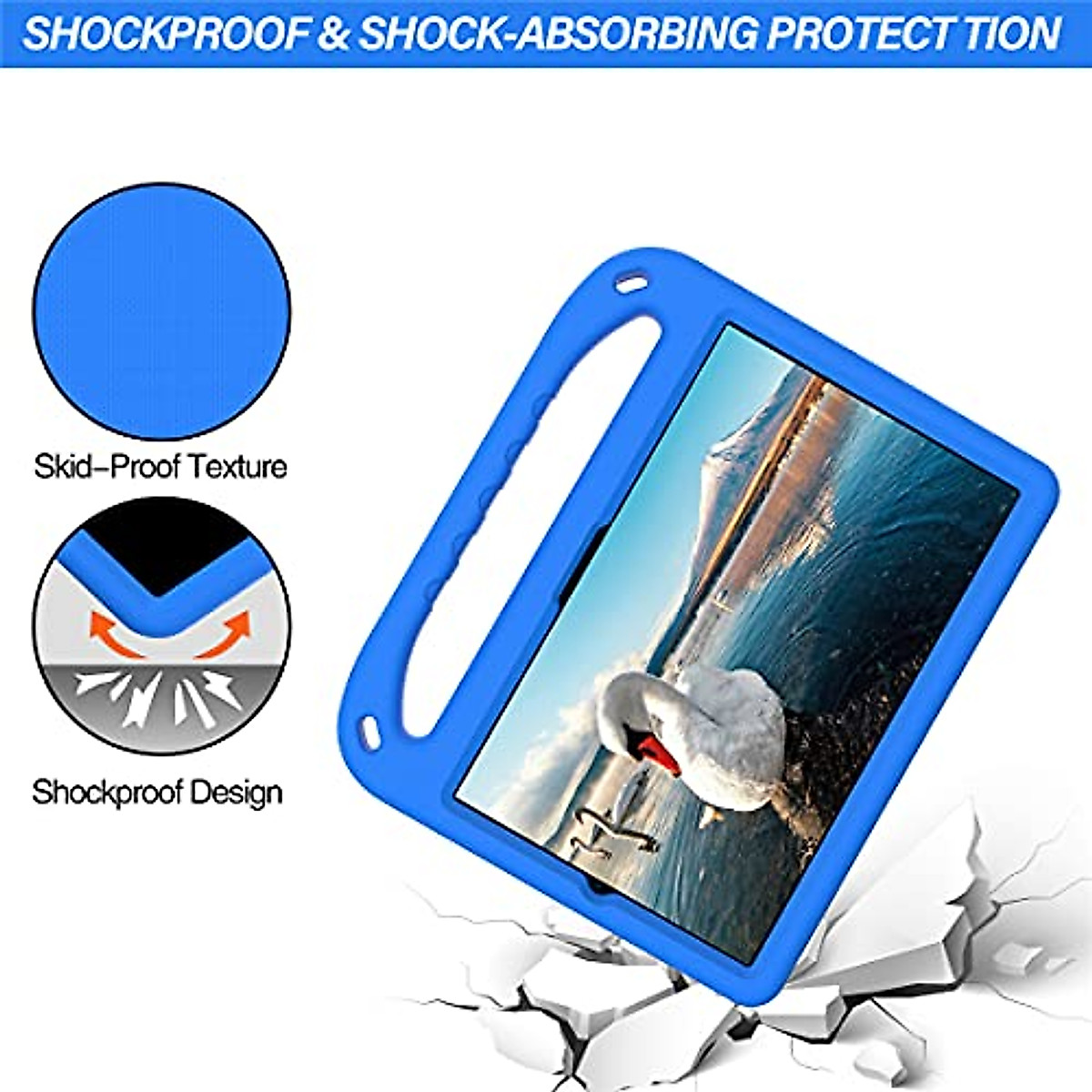 JGY Compatible with Samsung Tab A8 10.5 X200 Kids Case with Handle Stand A8 10.5 X200 Case Kids Proof Light EVA Rugged Shockproof Full Cover for Boy Girl Baby (Blue)