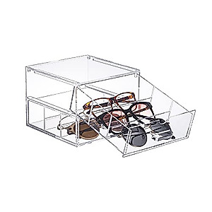 TIDYENDURE Clear Acrylic 2-Drawer Compact Storage Organization Drawers Set Sunglasses Supplies, Used in Bathroom, Dorm, Desk, Countertop, Office 7.24”x7.56”x5.6” (Transparent)