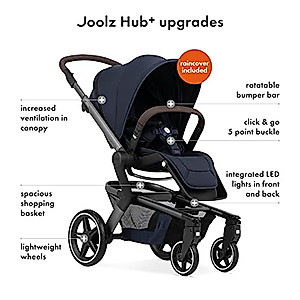 Joolz Hub+ - Parent Facing Stroller for Babies 6 Months+ (Up to 50 lbs) - Compact & Stylish - Easy Fold - One-Hand Steering - LED Lights - XXL Sunhood - Superior Comfort (Navy Blue)