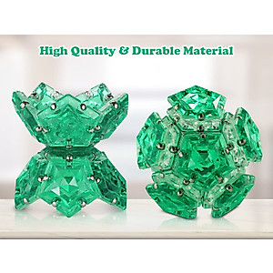 RoomyRoc Magnetic Fidget Sphere - Pentagons Magnets Balls - 12 Piece Set - Crystal Green - Magnet Fidgets Toy - Creativity Beyond Imagination, Inspirational, Recreational, Desk Toys for Adults