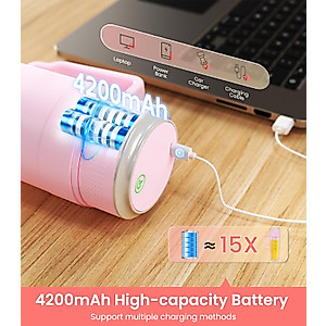 Portable Blender,MoKo 300W Portable Blender for Shakes and Smoothies,22 oz Personal Blender,Smoothie Blender with 6 Blades,BPA Free,USB Rechargeable,Handle and Straw Lid, Blender for Anywhere, Pink