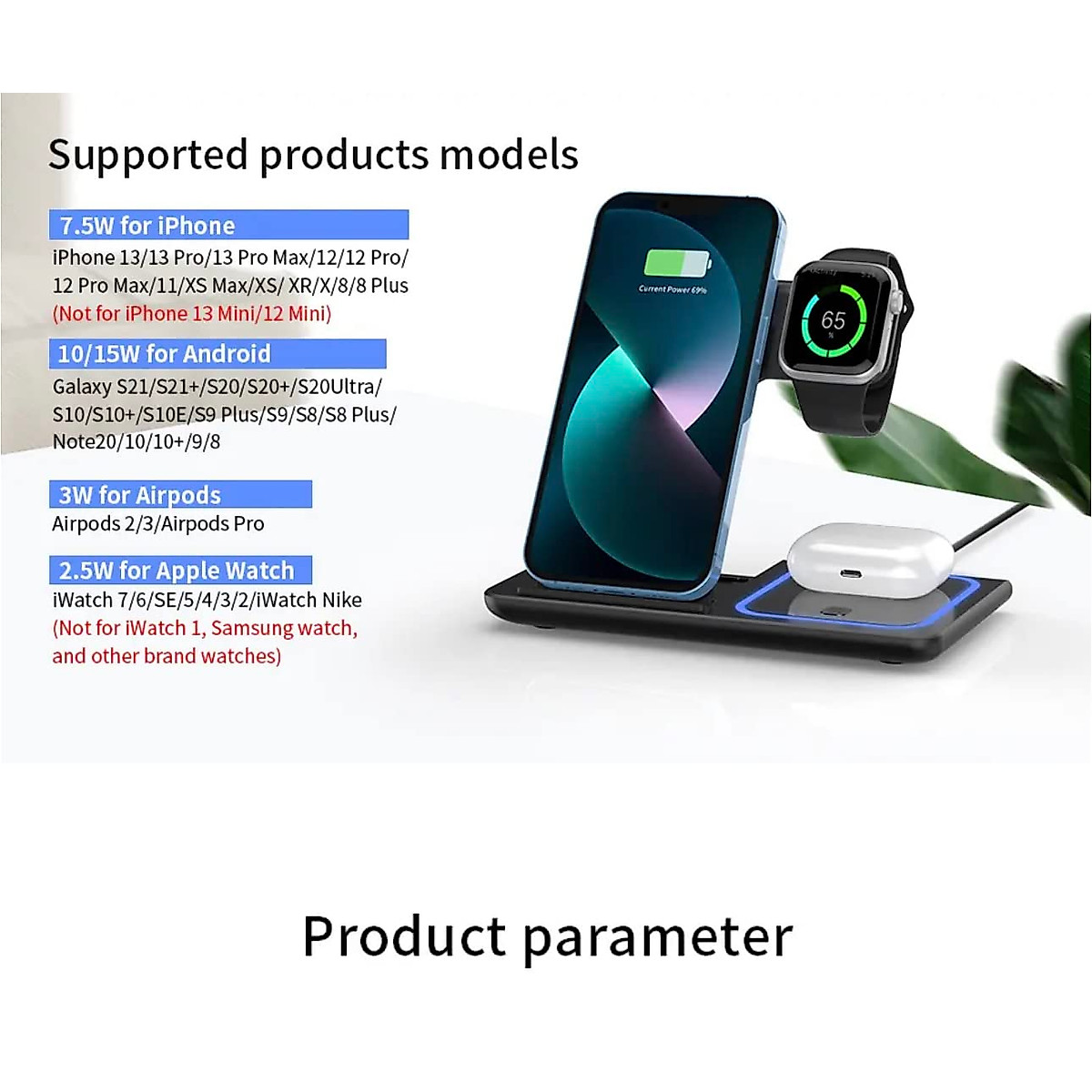 Wireless Charging Station, 3 in 1 Fast Charging Dock for iPhone 14/13/12/11/Pro/X/Max/XS/XR/8/Plus, Apple Watch7/6/5/4/3/2/SE, for Airpods 3/2/Pr0 Wireless Charging Station for Apple (Pink)