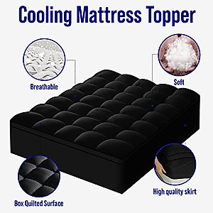 HYLEORY Queen Size Mattress Topper for Back Pain, Extra Thick Cooling Mattress Pad Cover, Down Alternative Overfilled Plush Pillow Top with 8-21 Inch Deep Pocket, Black