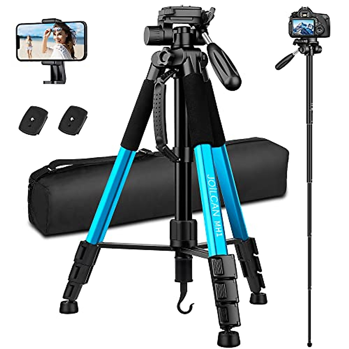 Camera Tripods & Monopods, Tripod for Camera Phone, 5 in 1 Aluminum Heavy Duty Camera Stand, Phone Tripod, Monopods, Selfie Stick, Trekking Poles, Compatible with Canon Nikon DSLR iPhone Camcorder