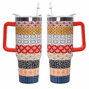 omezin 40 Oz Boho Tumbler With Handle 40oz Boho Tumbler With Lid Straw Double Insulated Travel Coffee Mug Womens Boho Cup Gifts