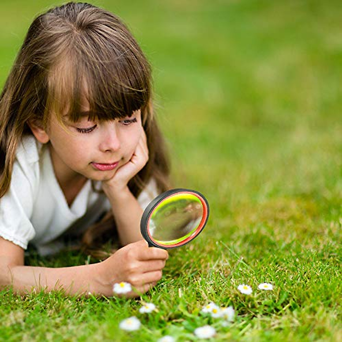 2Pcs 10X Handheld Magnifying Glass Authentic for Kids Seniors, 75MM Thickened Magnifying Lens & Non-Slip Handle with Rope Reading Magnifier for Book Reading, Hobby Observation, Science (Purple+Green)