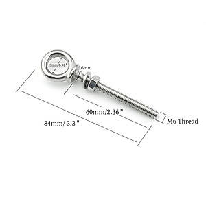 316 Stainless Steel Eye Bolt, Heavy Duty Shoulder Eyebolts Screws with Washer and Nuts (M6, 10PCS)