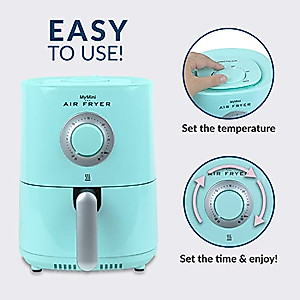Nostalgia Personal Air Fryer 1-Quart, Compact Space Saving, Adjustable 30 Minute Timer and Temperature Up To 400℉, Non-Stick Dishwasher Safe Basket, Portion Control, Aqua