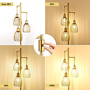 Dimmable Floor Lamp, Industrial Floor Lamps for Living Room, Gold Tree Lamp Standing Lamp Tall Lamps with 3 Elegant Teardrop Cage Head & 800 Lumens LED Bulbs for Living Room Bedroom Office