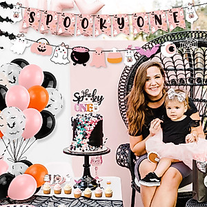 Girl Halloween 1st Birthday Party Decor Halloween Spooky One Banner Cute Ghost Cake Topper Balloon for Halloween Theme Little Boo First Birthday Happy Boo Day Baby Shower The Spooky One Party Supplies