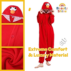 Beauty Shine Unisex Adult Onesie One Piece Pajamas Cosplay Cartoon Costume Halloween Christmas Sleepwear Jumpsuit Plush Homewear(Red, Small)