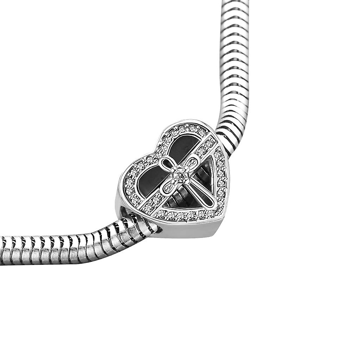 SBI Jewelry Bible Cross Heart Charm Compatible with Pandora Charm Bracelet Christmas Family Friends Jesus God Pendant Gift Crystal Clear Birthstone Anniversary