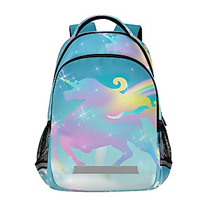 Rainbow Unicorn Backpack for Girls Galaxy School Bookbag with Adjustable Chest Strap for Girls Elementary Kids Waterproof Casual Bag Lightweight 16.7 Inch