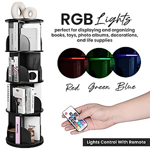 Black Rotating Book Shelf with LED Lights