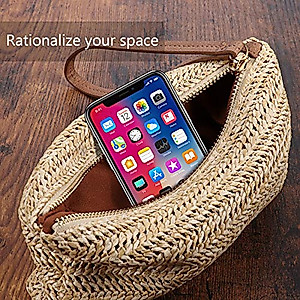 FENICAL Straw Clutch Bag Bohemian Zipper Wristlet Summer Beach Handbag for Women Girls