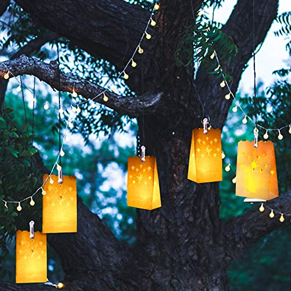 PChero 12pcs Luminary Bags, Ideal for Electric LED Votive Tealight Candles Holder, Fire Retardant Paper Lantern Bag for Wedding Party Thanksgiving Christmas Valentines Decoration
