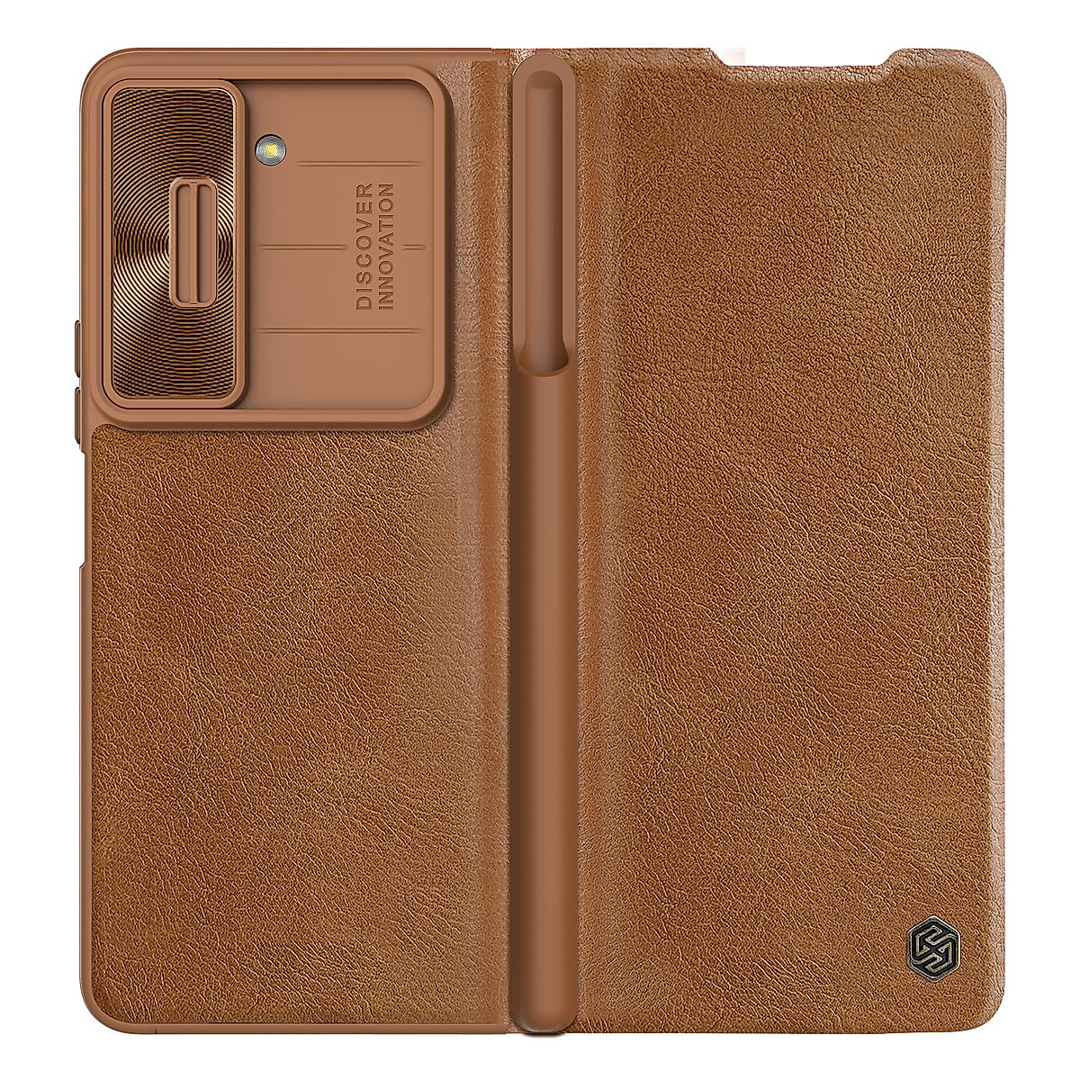 FHZXHY Case for Samsung Galaxy Z Fold 5 with Slide Cover Camera Protection Removable S Pen Case Leather Flip Protective Case Cover for Galaxy z fold 5(2023)-Brown