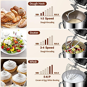 Stand Mixer CWIIM 8.5Qt 660W mixers kitchen electric stand mixer 6+P Speed stand up mixer with Dough Hook, Flat Beater, Whisk, Splash Guard, for dough mixer Baking Bread Cake Cookie Salad Egg (Black)