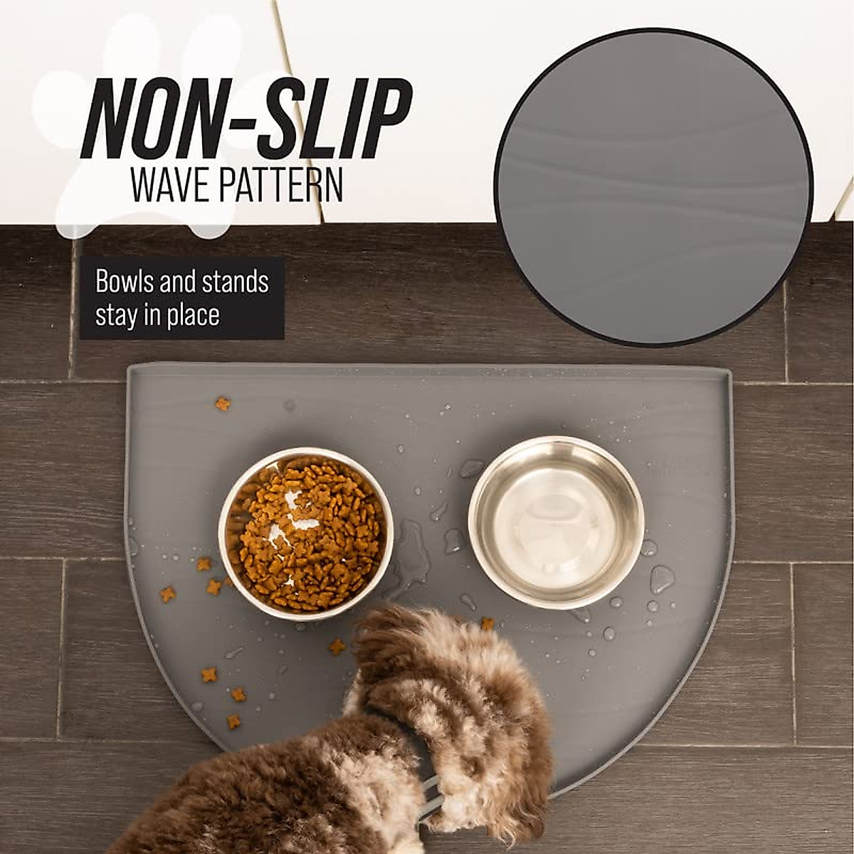 Leashboss Fountain Mat, Silicone Water Mat Designed for Pet Fountains, Dog Gravity Water Bowls, Mats for Automatic Dispensing Cat Feeders up to 8" Diameter (Small - 14 x 12 Inches, Grey)