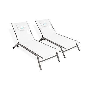 Ostrich Chatham 2 Pieces Patio Chaise Lounges, Patio Lounge Chairs,Facedown Tanning Chair, Patio Chairs, 5-Position Recliner Adjustable Sunbathing Lounge Chair for Patio,Yard, Pool, White & Tan
