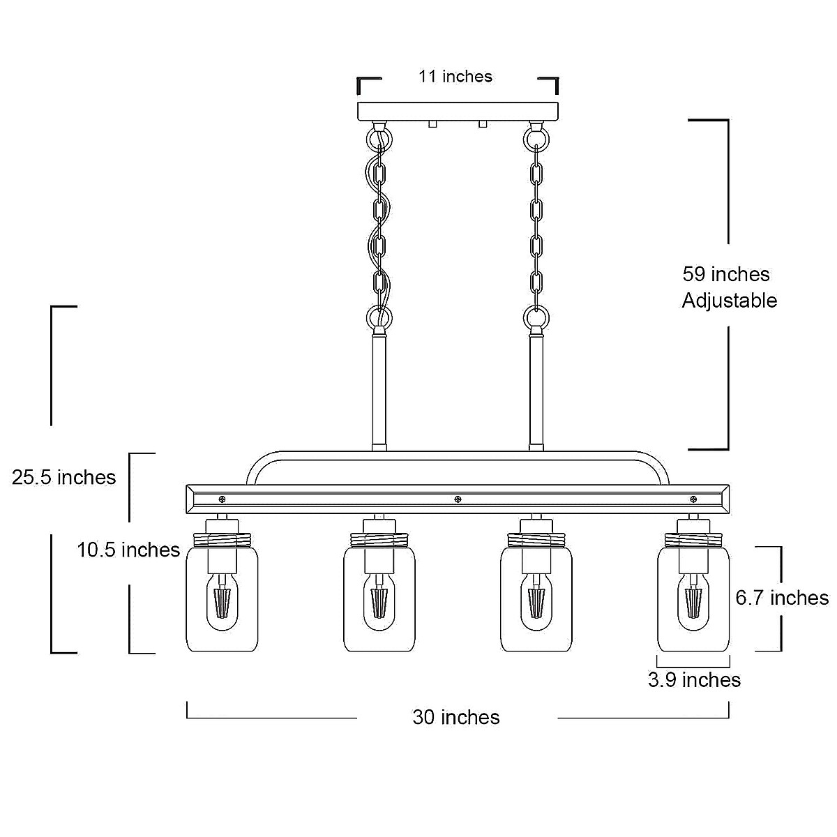LNC Kitchen Island Light Fixtures, 4-Light Farmhouse Chandelier Light Fixture, 30" Mason Jar Chandelier for Dining Room