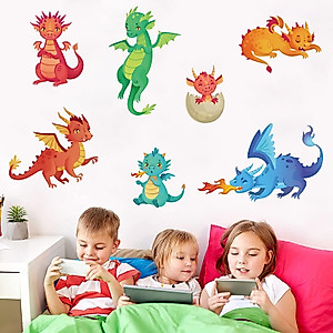 MEFOSS Large Dragon Wall Decals Cartoon 3D Dinosaur Kids Wall Stickers Peel and Stick Vinyl Dragon Dinos Wall Decals Stickers for Kids Bedroom Playroom Baby Nursery Wall Decor