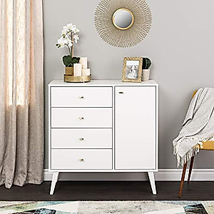 Prepac Milo Mid-Century Modern 4-drawer Chest with Door - White