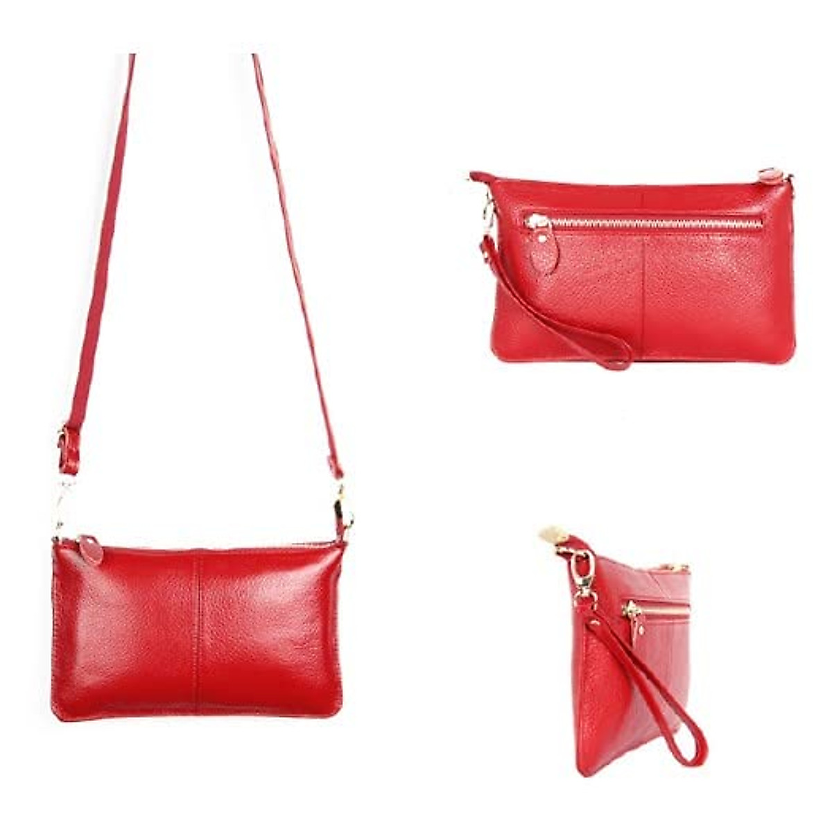 Women's Genuine Real Leather Shoulder Sling Crossbody Bag Purse with Adjustable Shoulder Strap Rear Back Zipper (Wine Red)