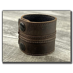 Anthology Gear Stylish Leather Cuff Bracelet Full Grain Wide Wristband For Men and Women (Unisex) Adjustable to 6" or 7 1/4" (Whiskey Brown, Small/Medium)