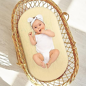 Ultra Soft Muslin Fitted Bassinet Mattress Cover Sheets | 32" x 18", Fit for Halo, Dream on Me, Fisher Price, Delta, Graco, Other Oval Bassinet or Cradle, Neutral Boho Color for Boy and Girl Fog