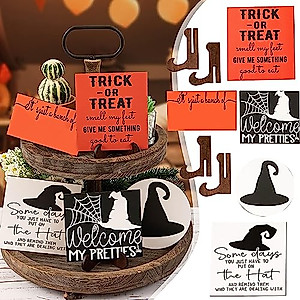 Halloween Tier Tray Decor Halloween Rustic Wooden Mini Sign Tiered Tray Decorations Farmhouse, Halloween Wood Sign Rustic Farmhouse Decor for Halloween Bathroom Bedroom Shelf Mantle Decoration