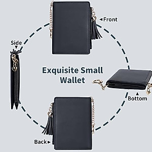 Gostwo Wallet Women, Bifold Leather Small Wallets Woman, Slim RFID Credit Card Wallet with ID Window and Zippered Coin Pocket, Cute Small Wallet with Tassel for Girls Teens Ladies, Black