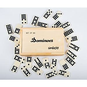 Smilejoy Dominoes Set for Adults, Double Nine Domino Set for Classic Board Games, Dominoes Double 9 for Family Games with Natural Wooden case with Spinner 55pcs