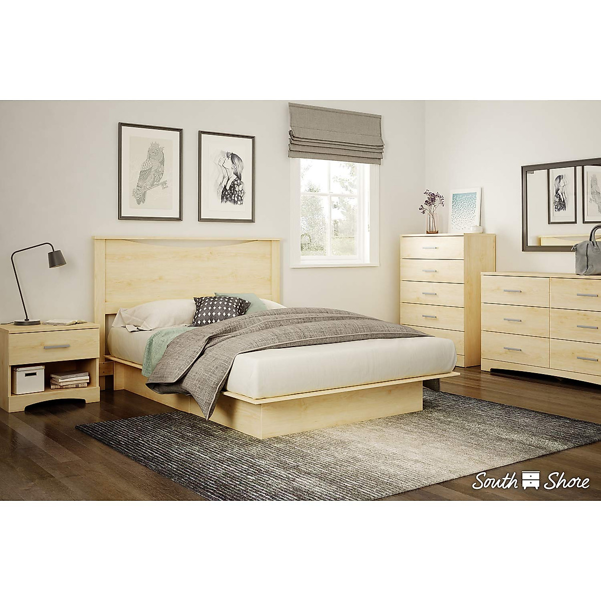 South Shore Gramercy 1-Drawer Nightstand, Pure Black with Metal Handle, 17D x 22.25W x 19.75H in