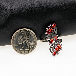 Uloveido Black Plated Wide Flower Ring with Red CZ Stones Created Ruby Diamond Unique Wedding Engagement Promise Jewelry (Red, Size 8) J656