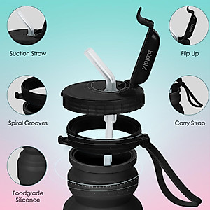 Mefold Water Bottles Collapse Silicone Durable Leak Proof Straw,Foldable Medical Grade BPA-Free,11oz Lightweight bottles for Kids Travel, Portable, Cycling, Hiking, Sports, Gym, Camping 320ML