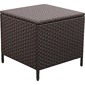 Lviden Outdoor Wicker Storage Side Table, Patio Brown PE Rattan End Table with Storage, Square Container for Furniture Covers, Toys, and Gardening Tools