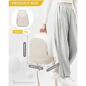 coofay Beige Gym Backpack With Shoe Compartment Small Waterproof Backpack Purse For Women Anti Theft Backpack For Women College Work Bag Mini Cute Backpack