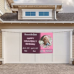 Custom Memorial Banner, Personalized Birthday Banners in Memory with Photo Name Date, Customizable Polyester Happy Heavenly Birthday for Outdoor Porch Patio Decorations 47x71 inches