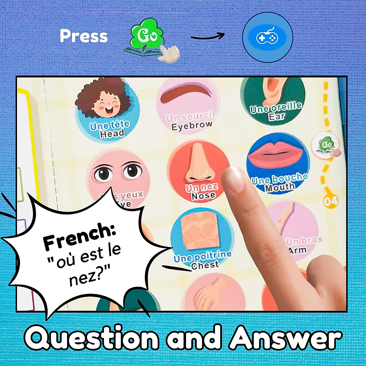 ZeenKind French English Talking Learning Book for Kids 2 3 4 5 6 Years Old, Learn French Interactive Audio Sound Books for Toddlers, Francais Educational Electronic Toys, Bilingual Musical Toy