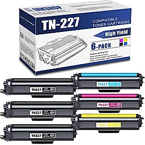 TN227 Compatible TN-227BK TN-227C TN-227Y TN-227M High Yield Toner Cartridge Replacement for Brother TN-227 MFC-L3770CDW MFC-L3710CW HL-3210CW DCP-L3510CDW Toner.(3BK+1C+1Y+1M)